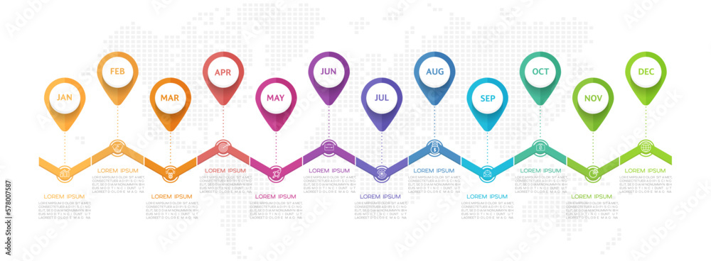 Infographic template for business. 12 Months modern Timeline diagram ...