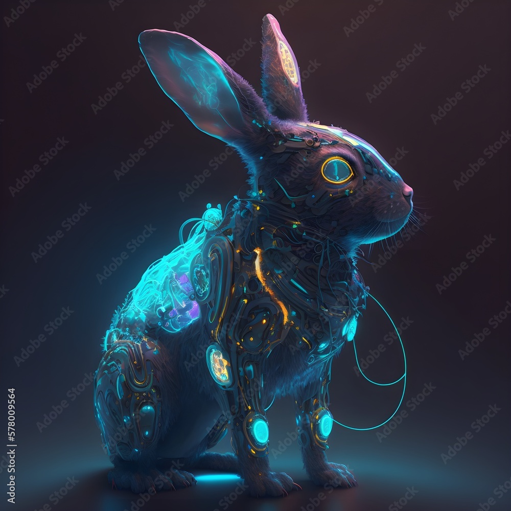 Luminescent cyber rabbit wallpaper Stock Illustration | Adobe Stock