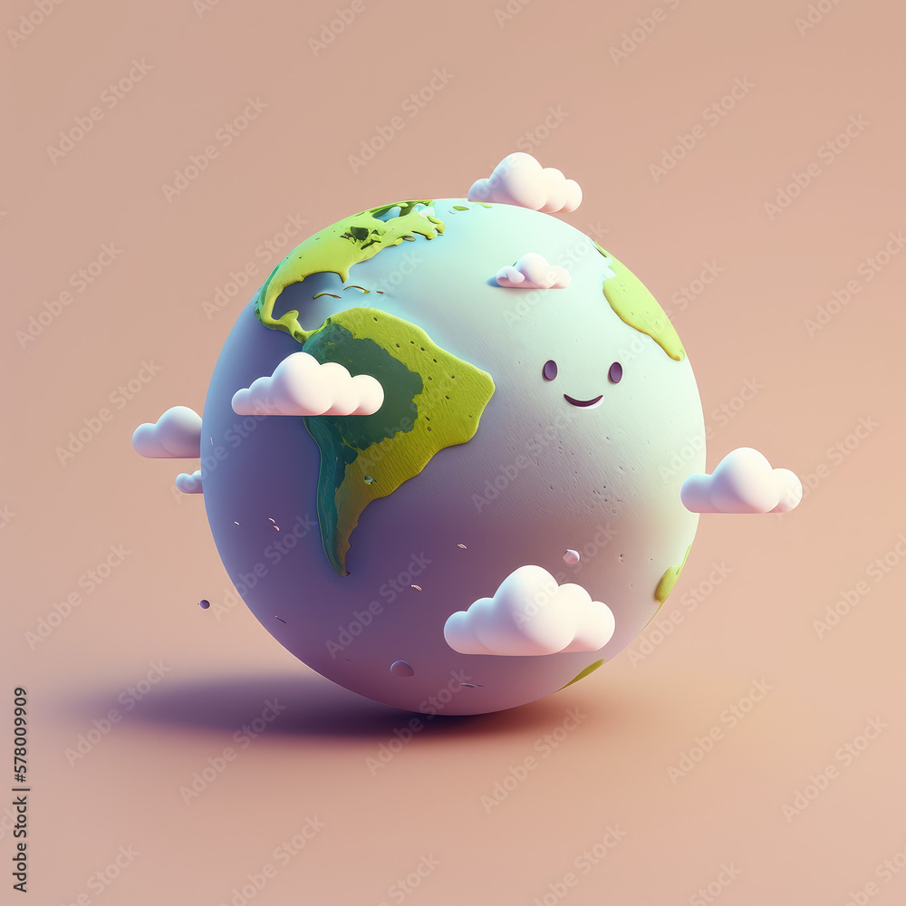 3d pastel earth character isolated. Cute cartoon design. Generated AI ...