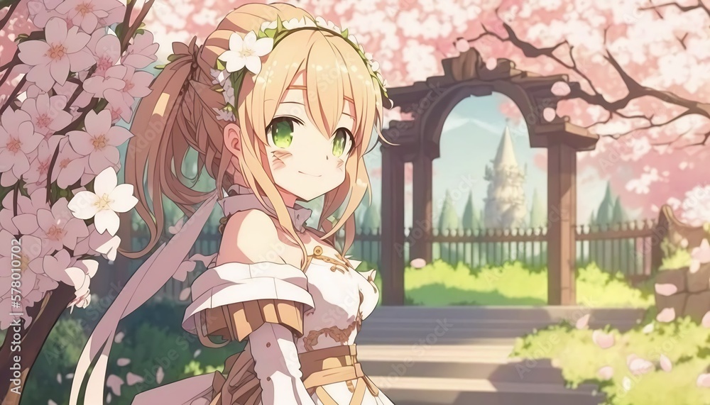 Kawaii Waifu in Anime Style. Generative AI. Stock Illustration | Adobe ...