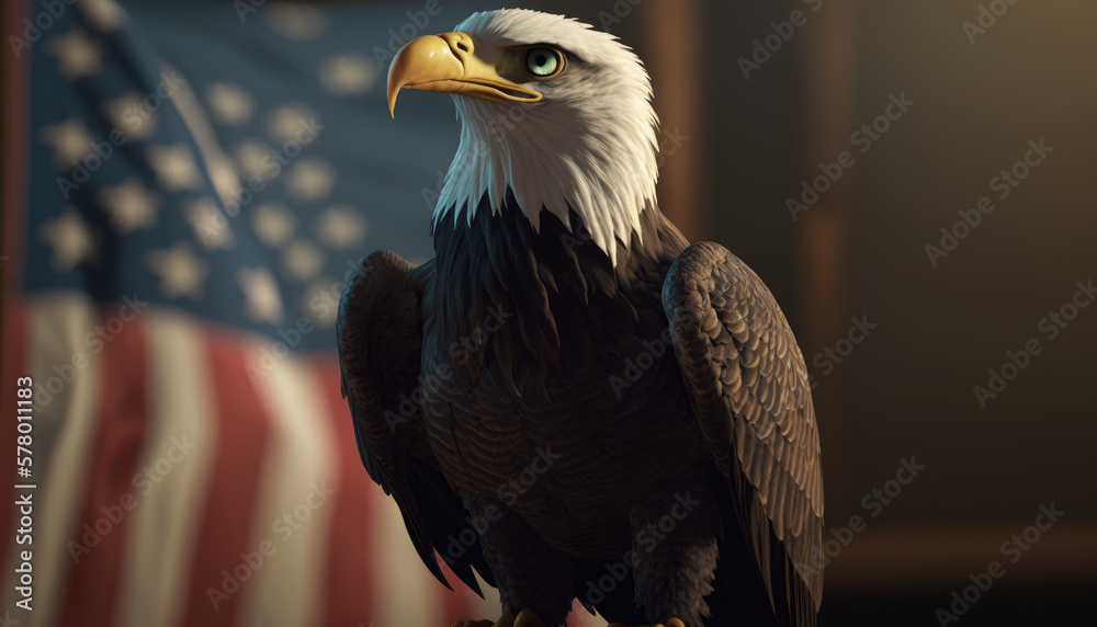 Bald eagle against American flag created with generative AI technology ...