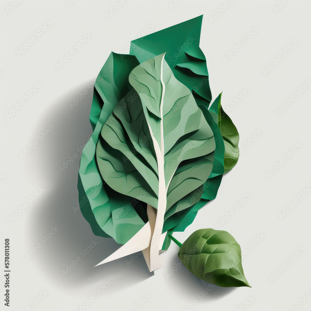Stylized spinach isolated on white background. Vegetable in 3D paper ...