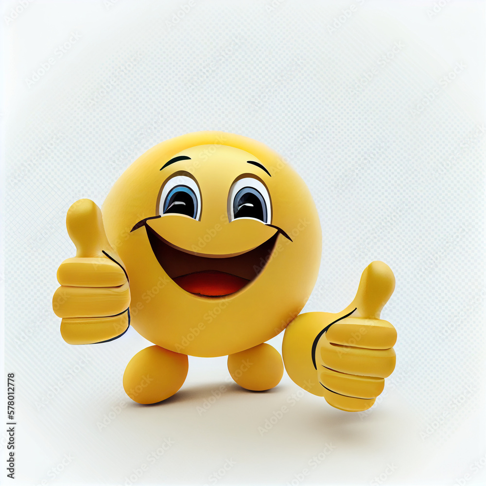 Cheerful 3D emoticon, with arms and legs, smiling face and mouth ...