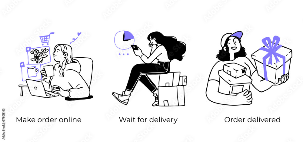 Vetor de Online shopping and E-commerce concept set. Sale, orders ...
