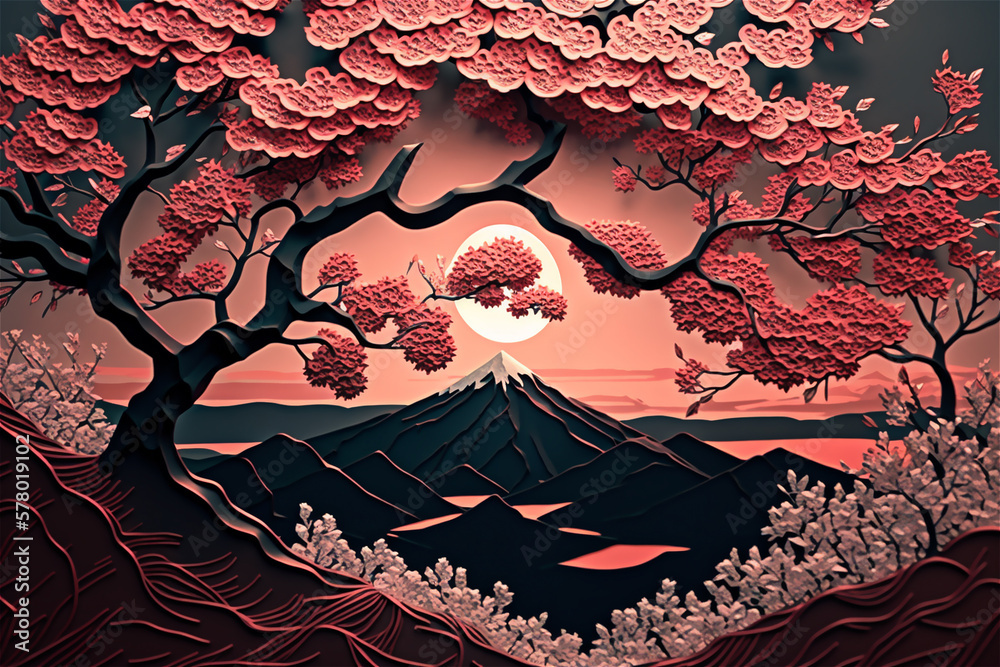 Paper сге art design. Blooming sakura japanese motifs. Origami design ...