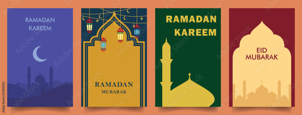 set simple flat ramadan theme design template for card, poster and ...