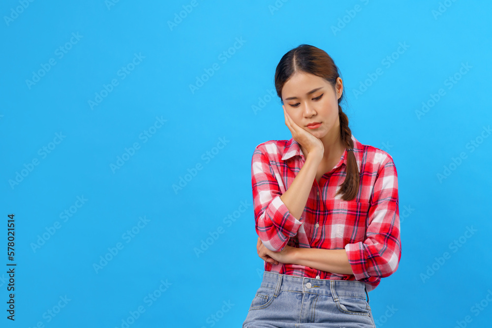 Women are feeling sadness and disappointed with empty space on isolated ...