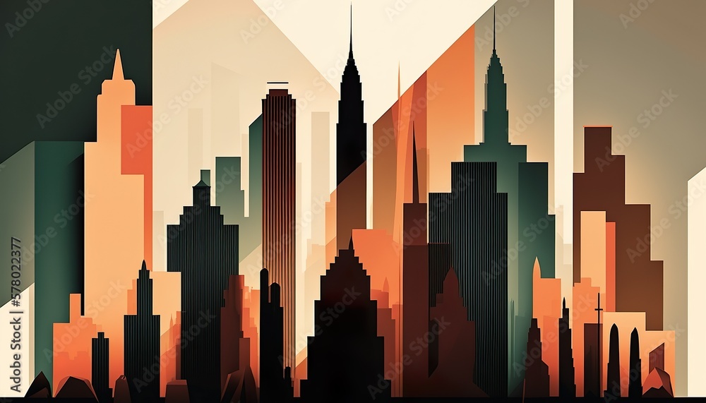 New-York NYC skycrapers modern art deco vector paper cut business ...