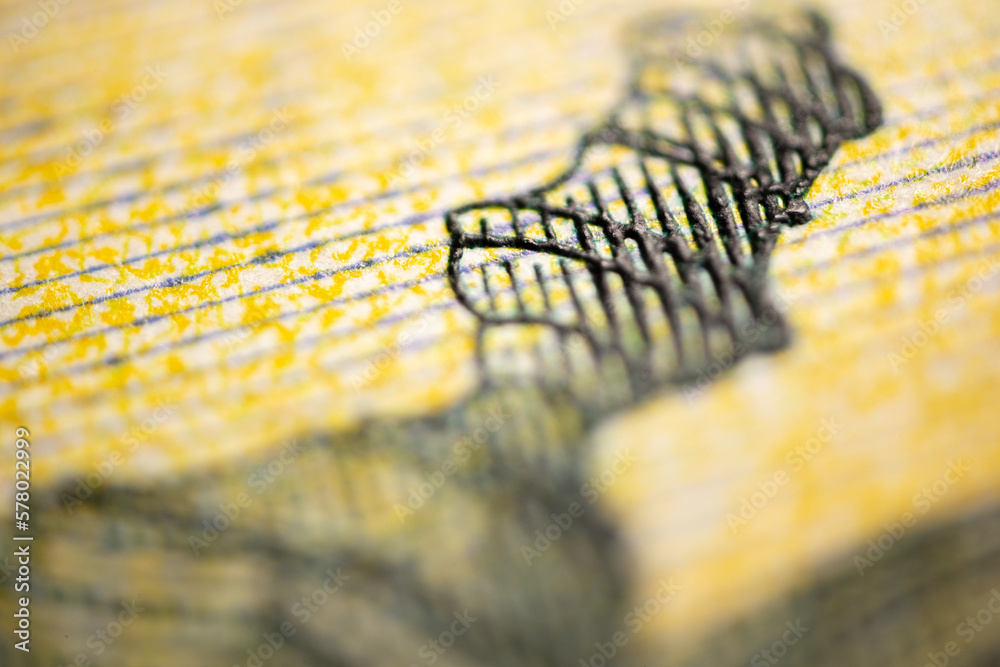 One hundred euro banknote. Euro money macro close-up. Individual ...