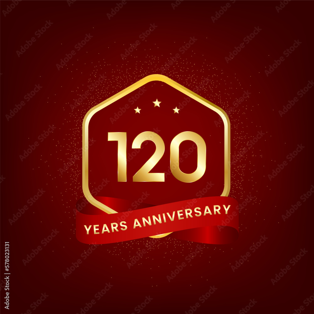 120 years anniversary. Anniversary template design with gold number and ...