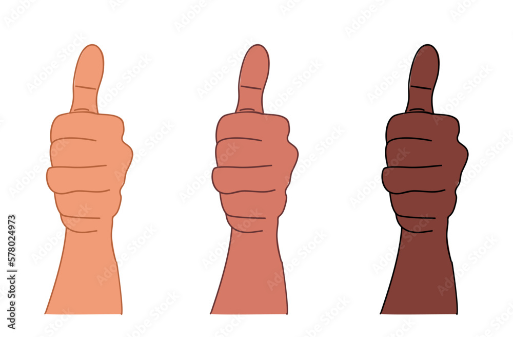 Thumb up Hand Finger Pointing. Outline drawing of hands with different ...