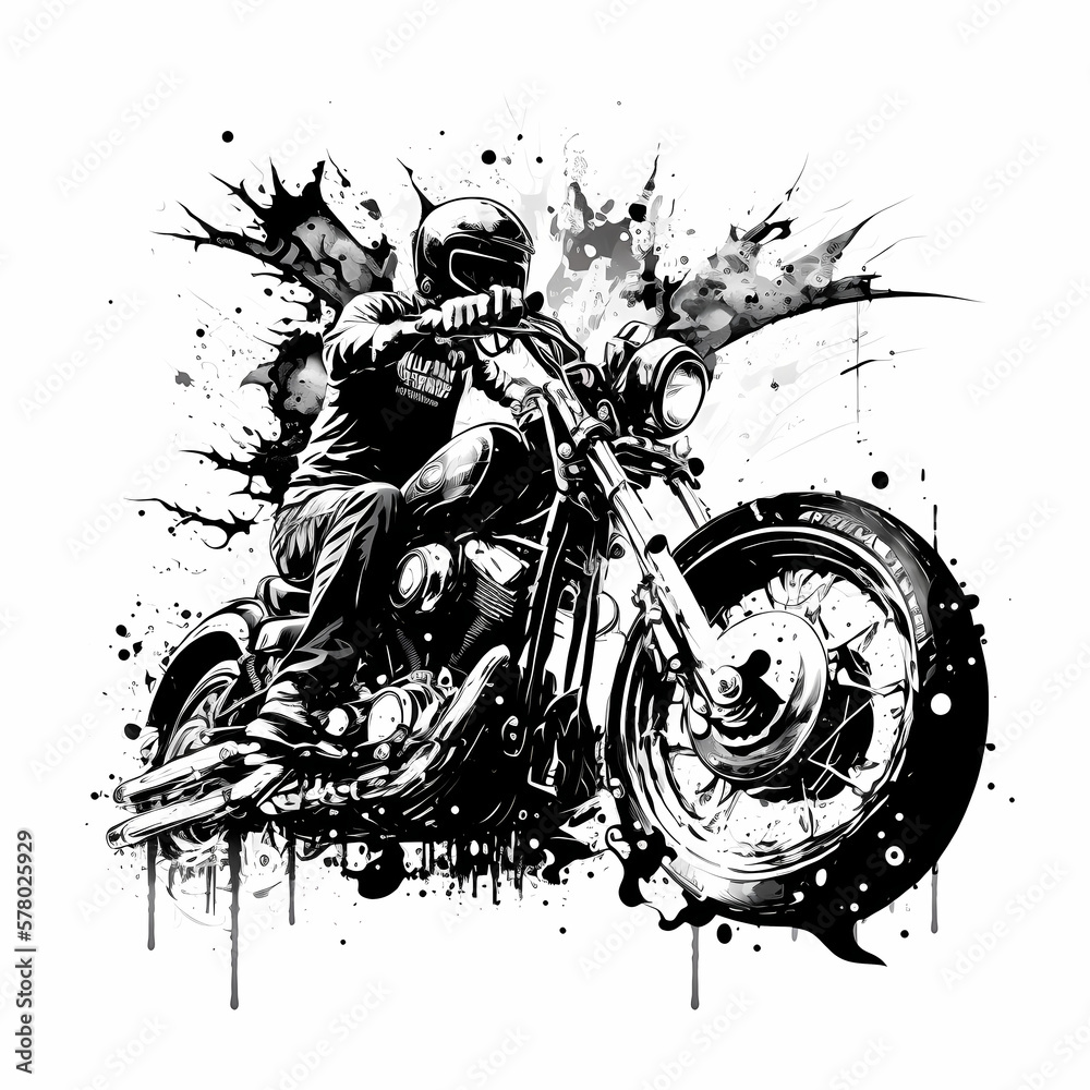 Big Motorcycle Rider Illustration Isolated white. Generative AI Stock ...