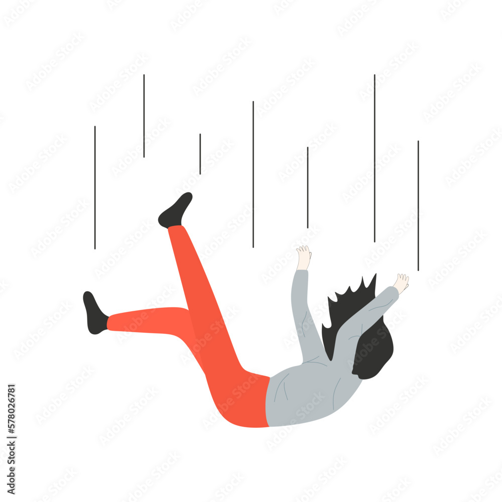 Falling girl from height in flat style illustration. Falling man ...