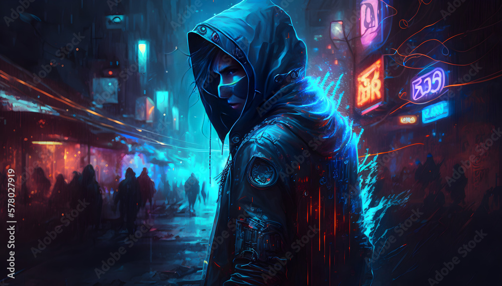 person in the night, digital art, artwork, cyber, cyberpunk, neon ...