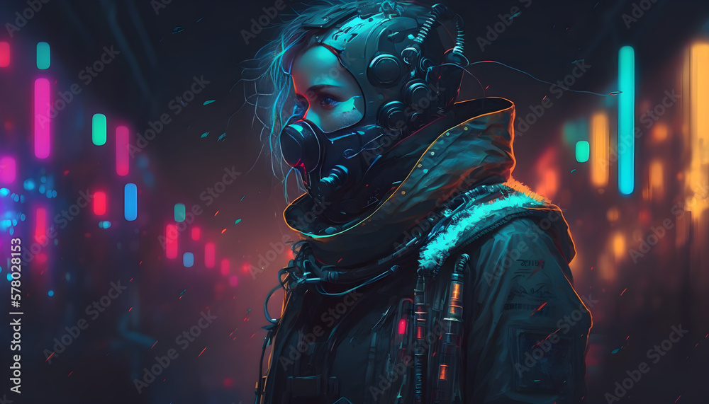 Girl in the night, digital art, artwork, cyber, cyberpunk, neon, lights ...