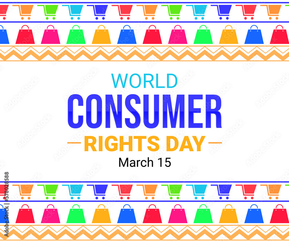 World Consumer rights day backdrop with cart and shopping bags signs ...