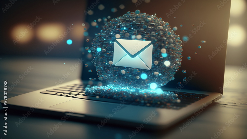 Computer laptop and sending online message with email icon with ...