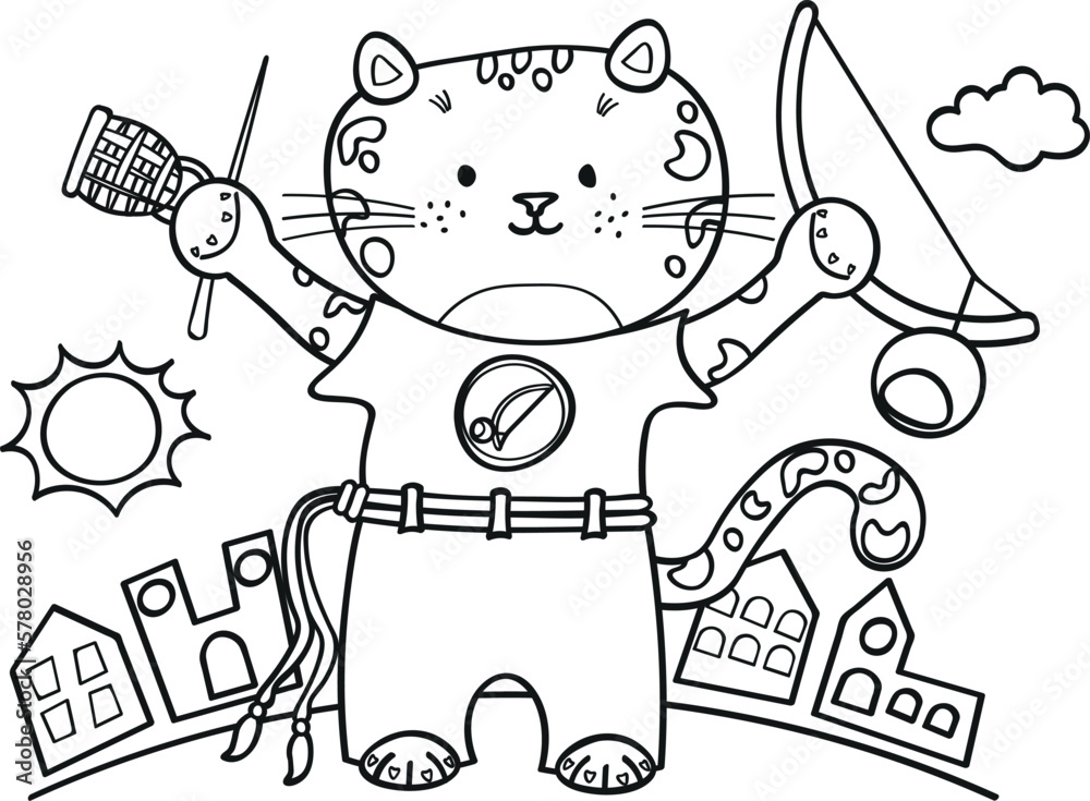 Coloring book pages for capoeira kids. Panther, big cat holding a ...