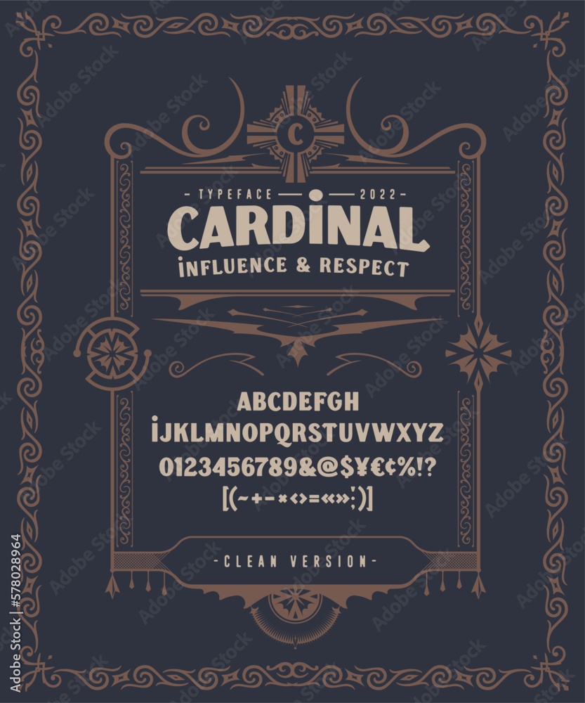 Vector vintage font Cardinal. Letters and numbers Stock Vector | Adobe ...