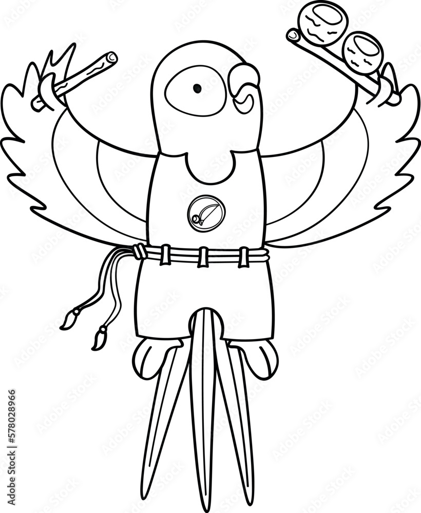 Vetor de Coloring book pages for capoeira kids. Parrot, jungle bird ...
