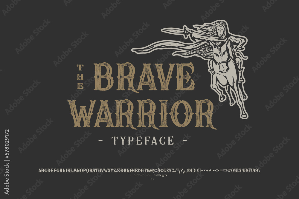 Vector font The Brave Warrior. Letters and numbers Stock Vector | Adobe ...