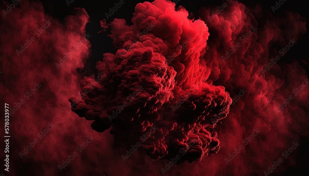 a red cloud of smoke is in the air on a black background with a black ...