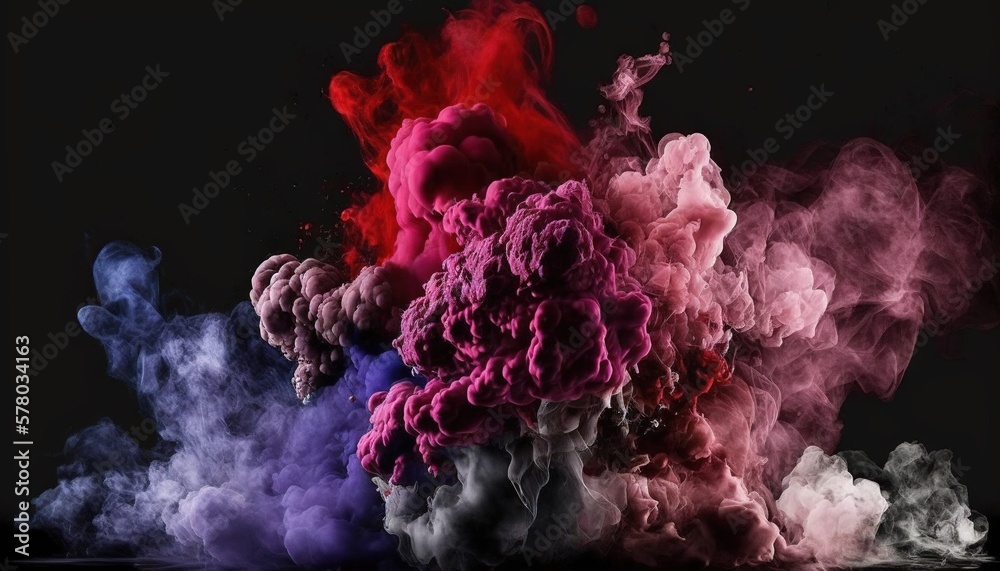 a group of colored smokes floating in the air on a black background ...