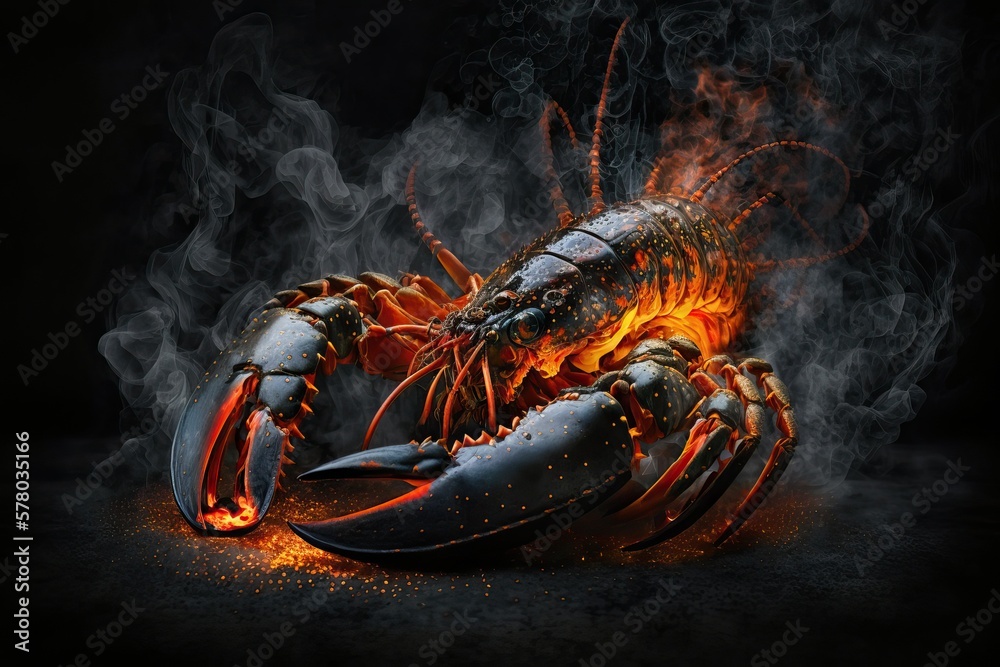 Lobster premium on fire, delicious seafood, shrimp (Ai generated) Stock ...
