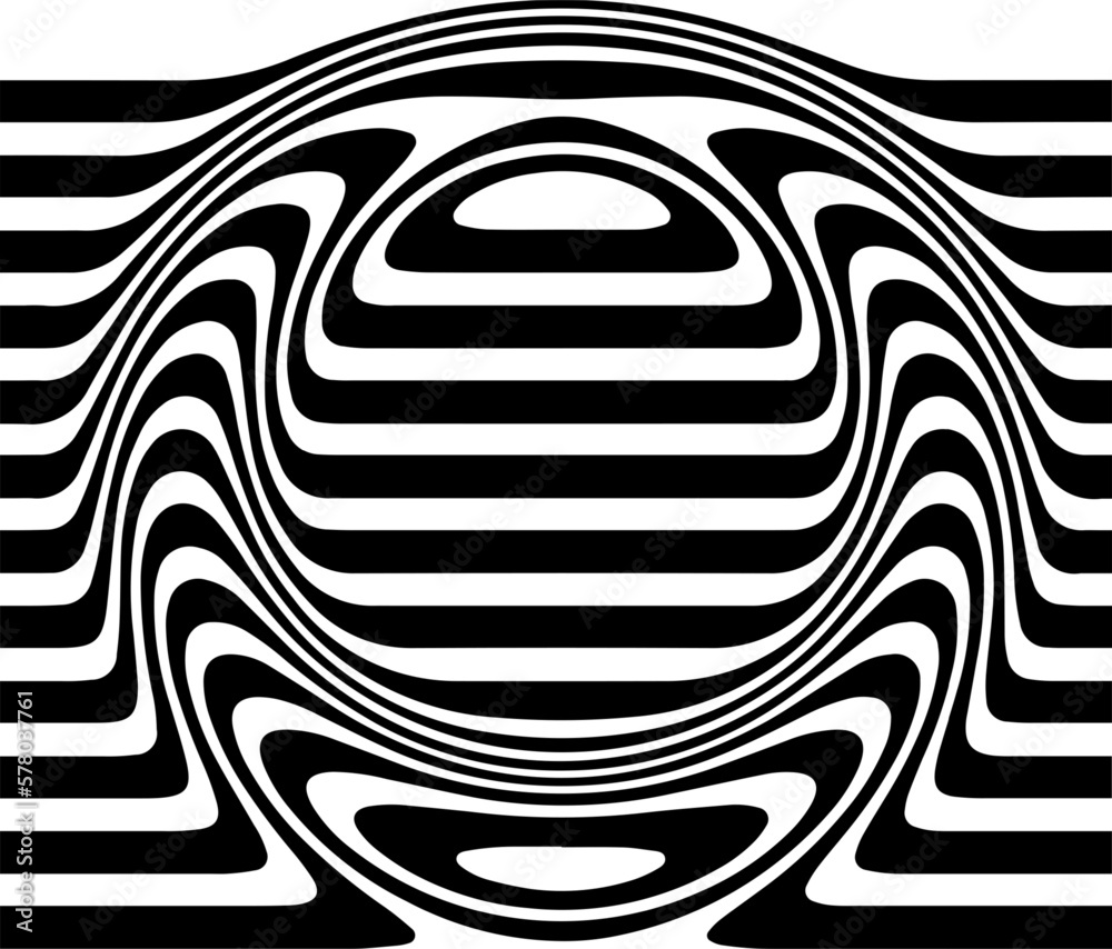 Liquified letter O, 3d striped sign, optical illusion font for opart ...