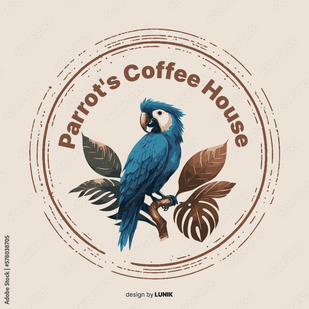 Coffee Shop Logo Design Template Emblem Vector Art Parrot Coffehouse ...