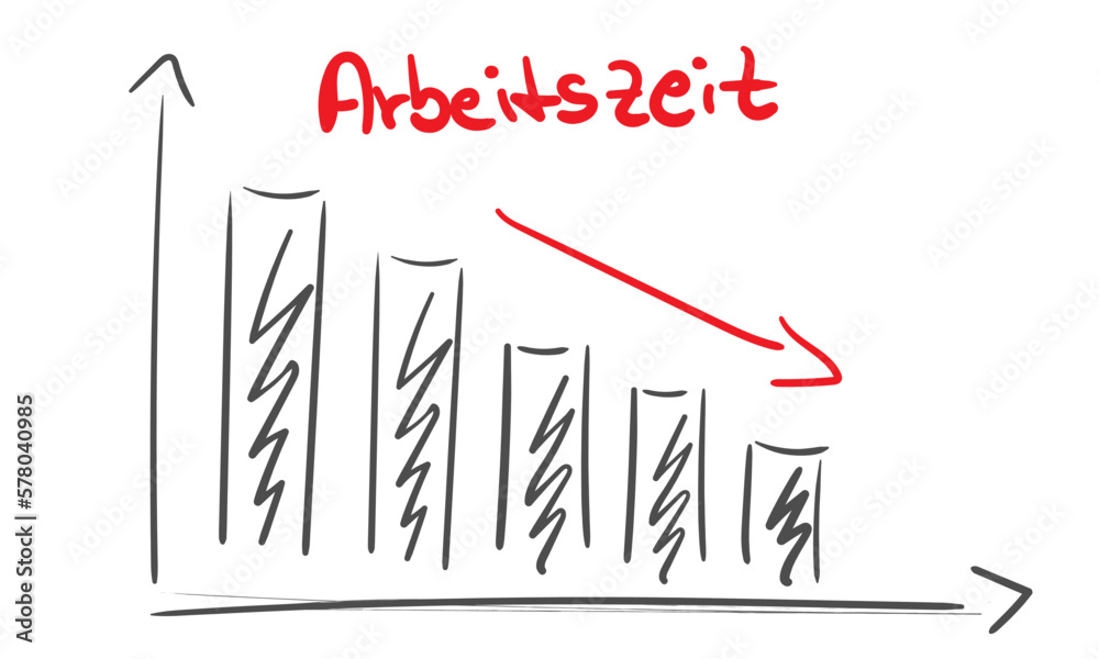 Arbeitszeit sinkt Skizze Diagramm Zeichnung Abbildung Pfeil เวกเตอร์ ...