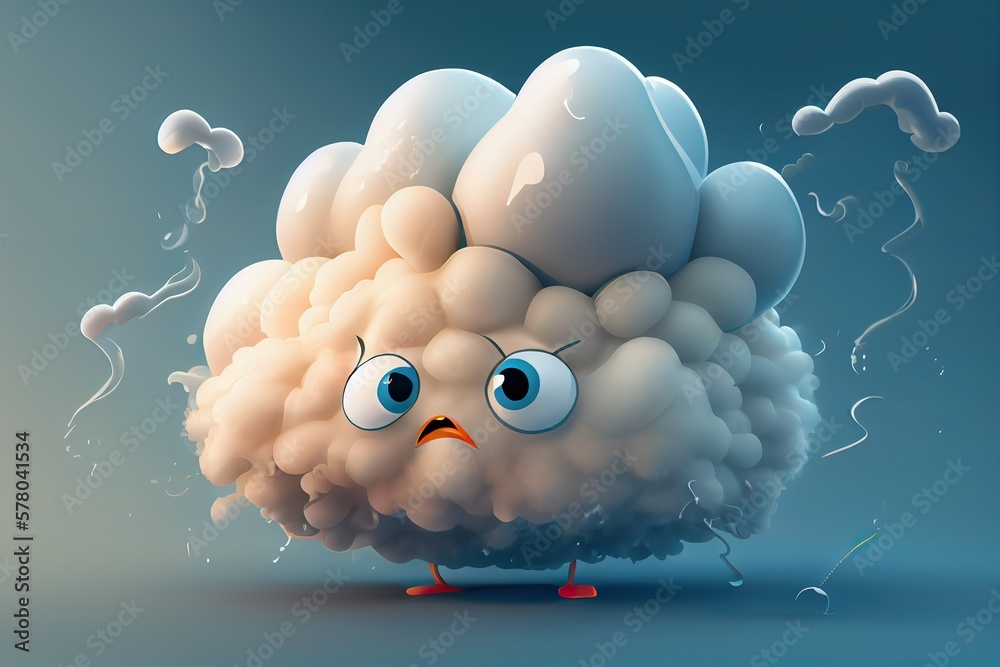 Rainy Day Friend: Adorable Cartoon Rain Cloud Character with a Smile ...