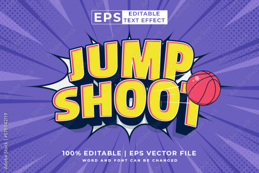 Editable text effect jump shoot comic 3d cartoon style premium vector ...