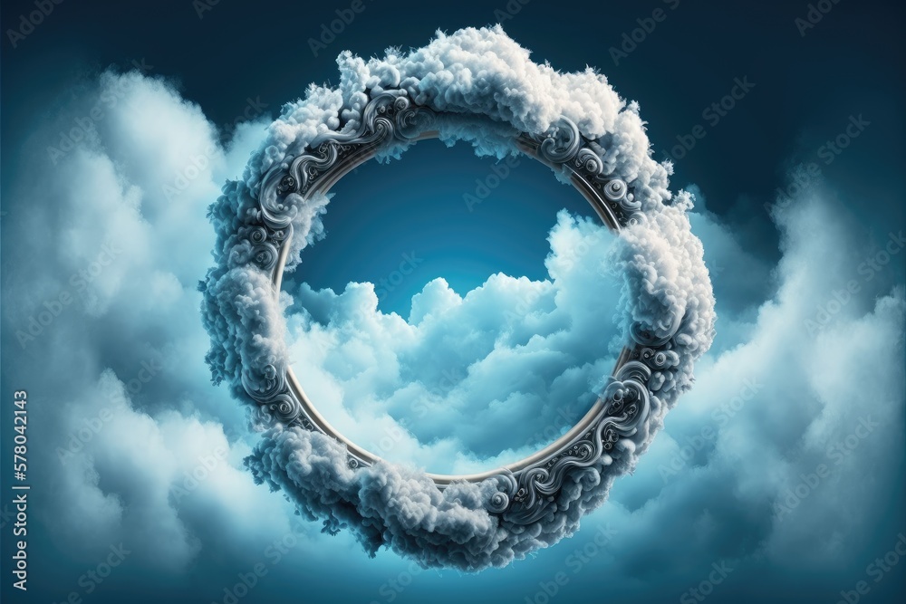 Frame made with covered white cloud in the sky in circle shape. Concept ...
