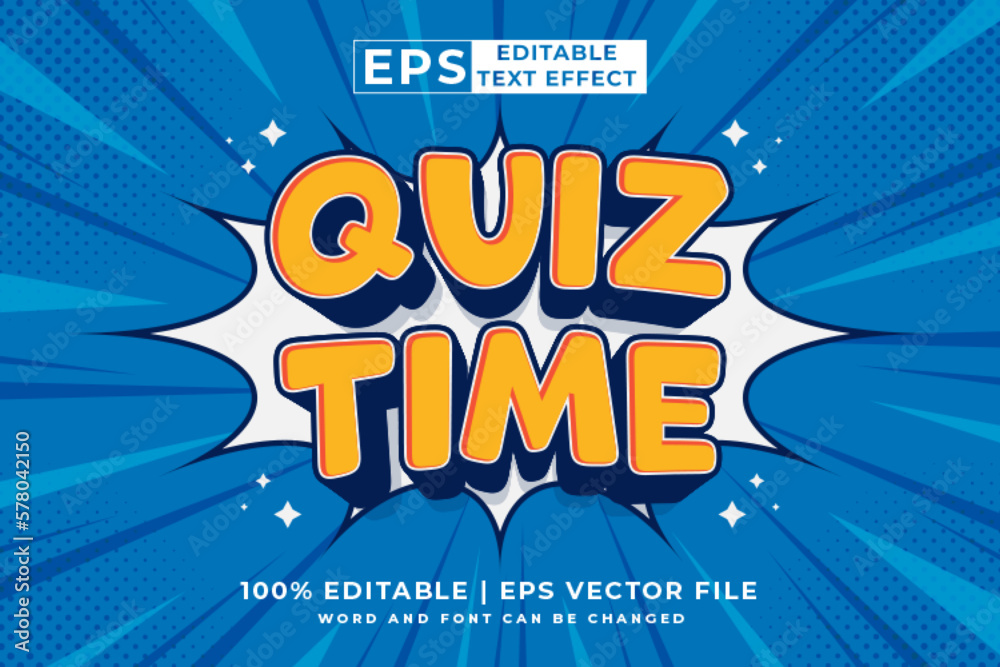 Editable text effect quiz time 3d cartoon style premium vector Stock ...