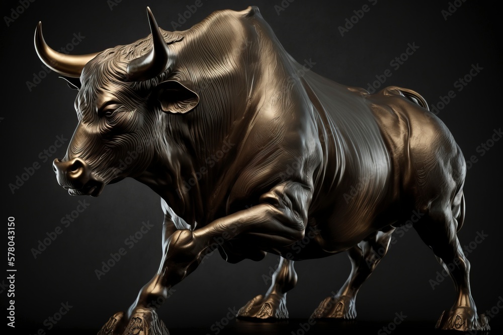 Copper bull on black background.AI technology generated image Stock ...