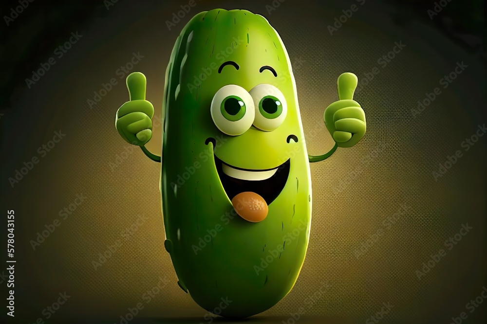 Eine gurke als fröhlicher verrückter Cartoon Charakter mit Daumen hoch ...