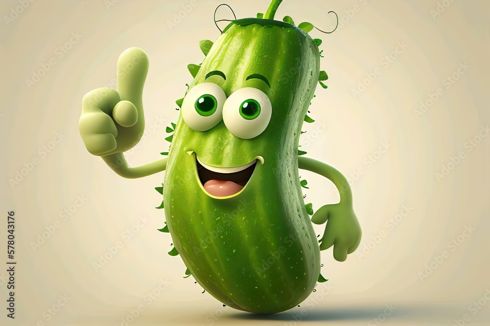 Eine gurke als fröhlicher Cartoon Charakter mit Daumen hoch. Mit Augen ...
