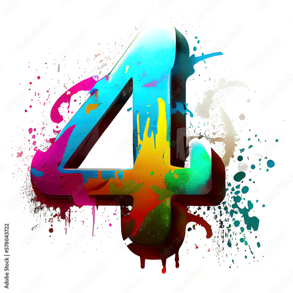 Number 4 of colorful graffiti alphabet font (Generative AI) Stock ...