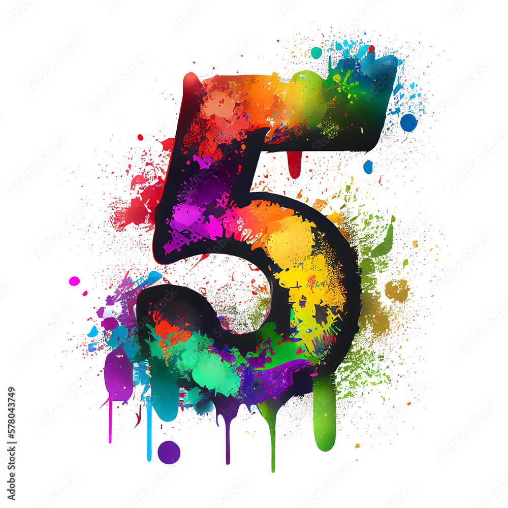 Number 5 of colorful graffiti alphabet font (Generative AI) Stock ...