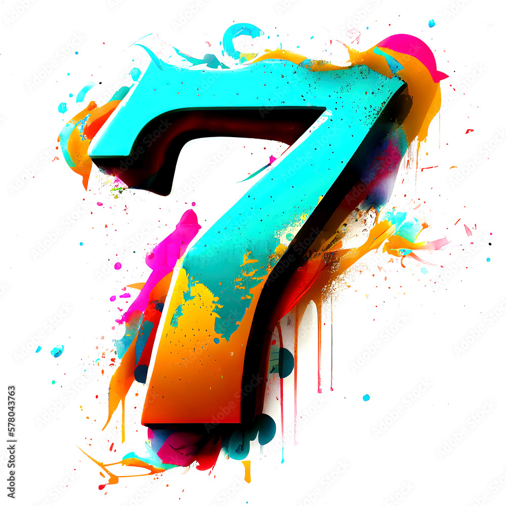 Number 7 of colorful graffiti alphabet font (Generative AI) Stock ...