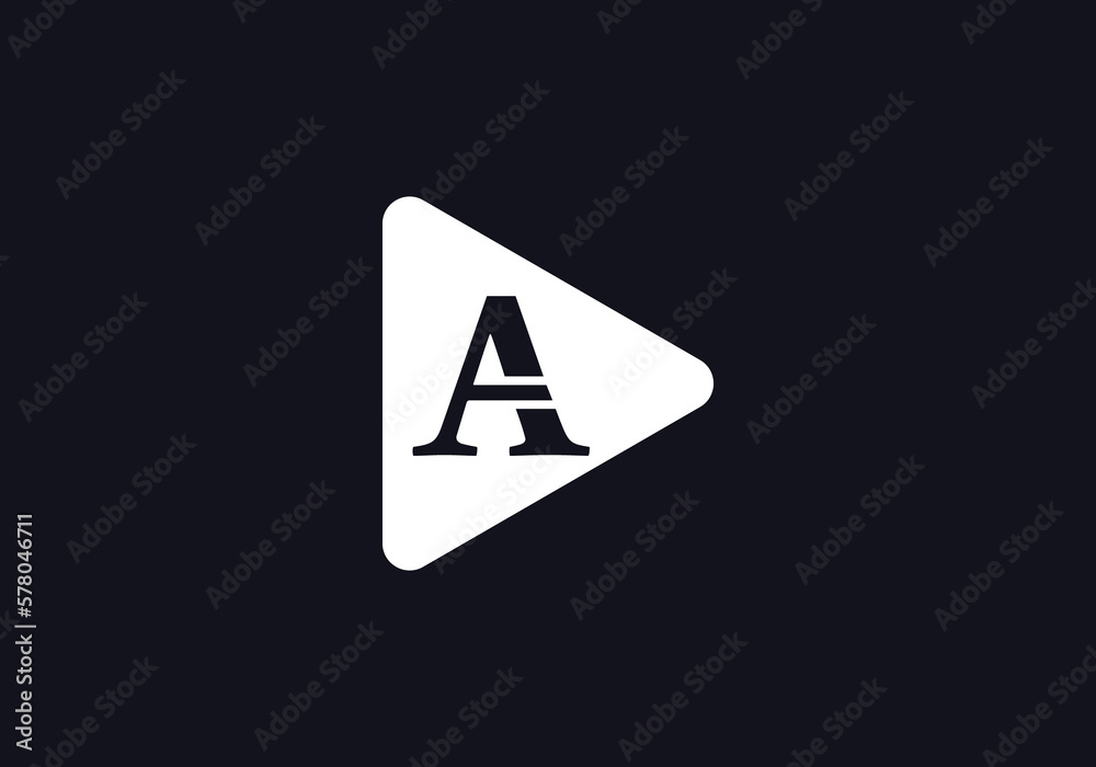 Music play button icon and video play button icon with letters and ...
