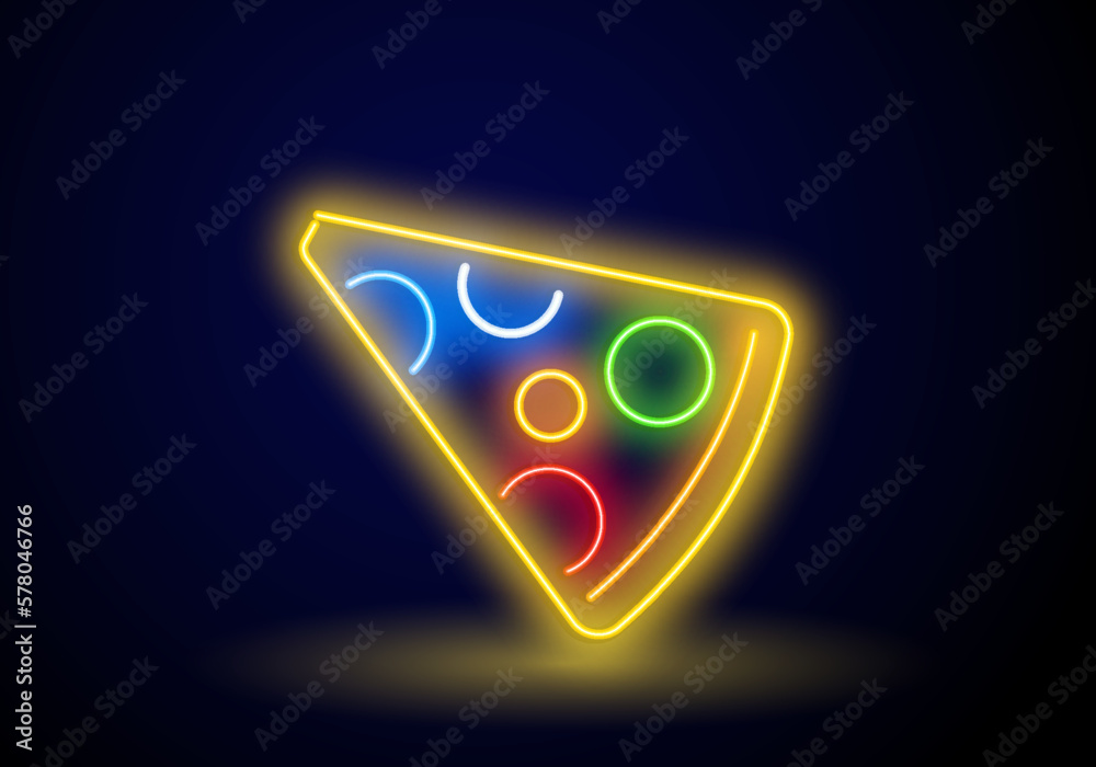 Vector neon pizza slice icon. Line street food sign illustration ...