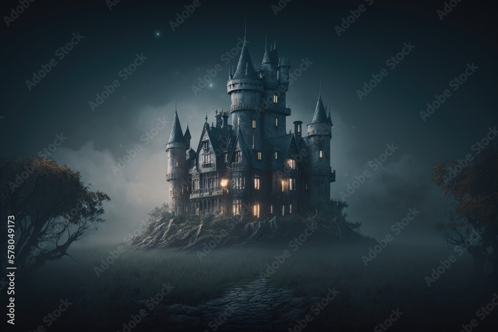 Dark mysterious castle. Generative AI Stock Illustration | Adobe Stock