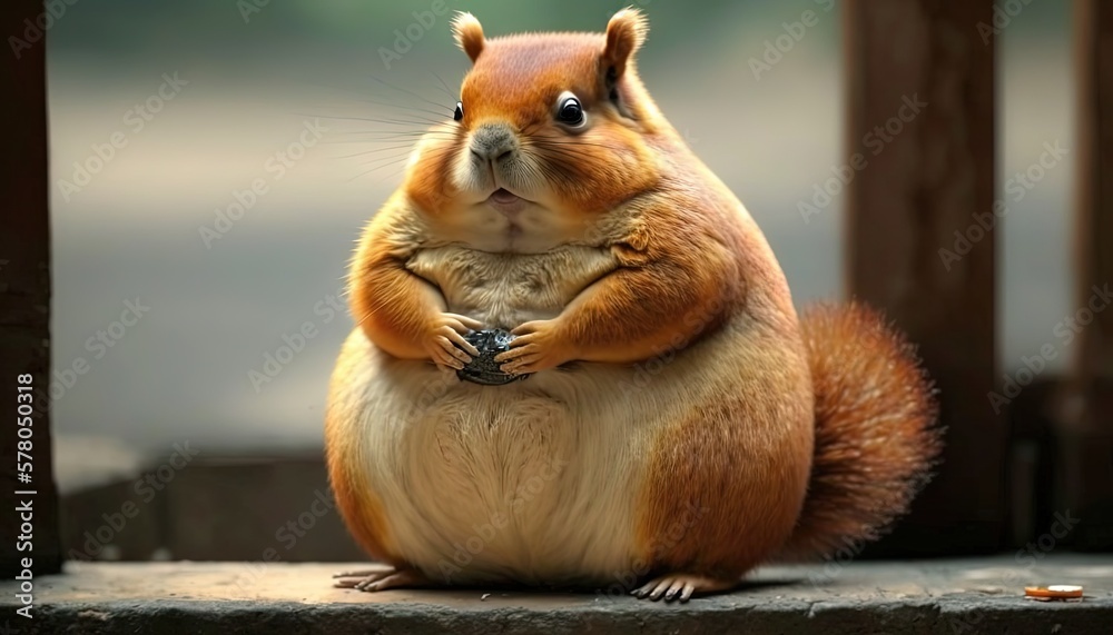 cute character design, fat chubby animal, big belly squirrel ...