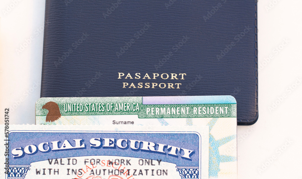 United States passport, social security card and permanent resident ...