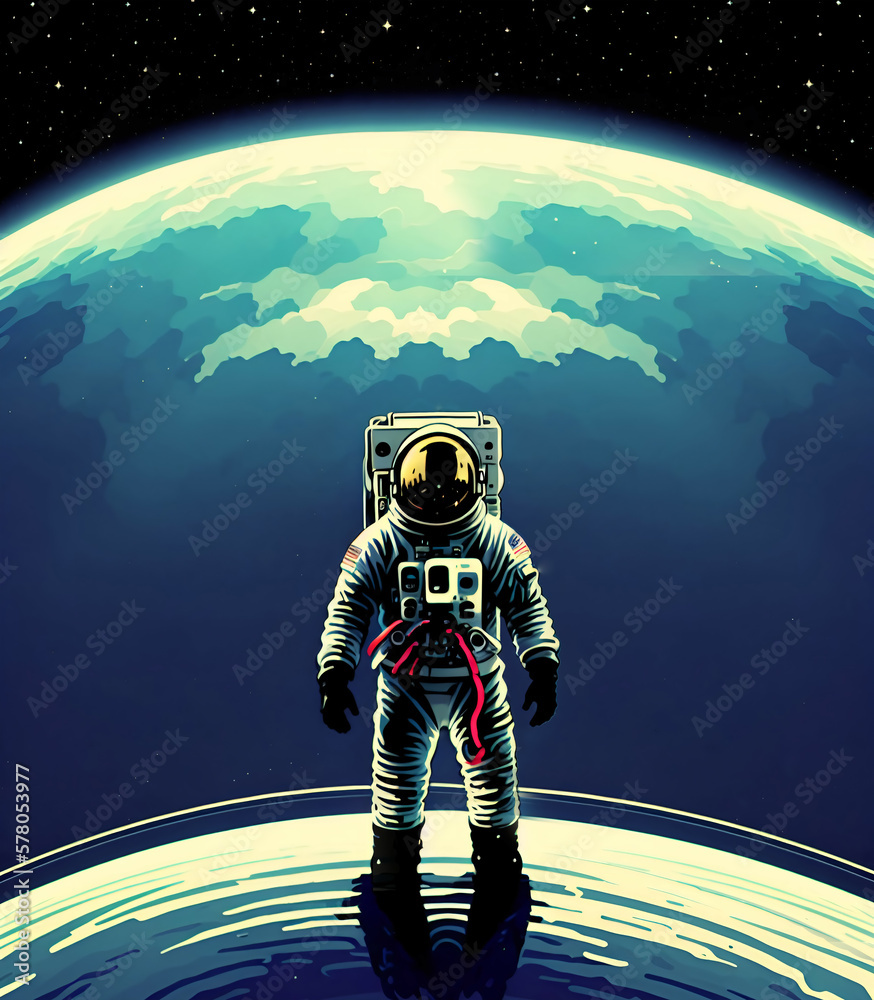 astronaut in spacesuit on alien planet in space night background new ...