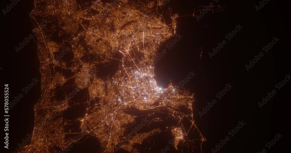 Baku (Azerbaijan) aerial view at night. Top view on modern city with ...