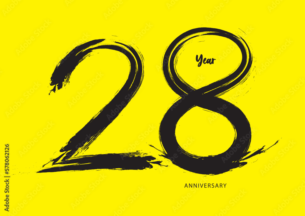 28 year anniversary celebration logotype on yellow background, 28 ...