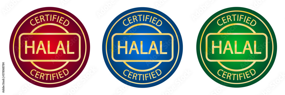 Set of Halal food products label, badge or logo. Vector Halal sign ...
